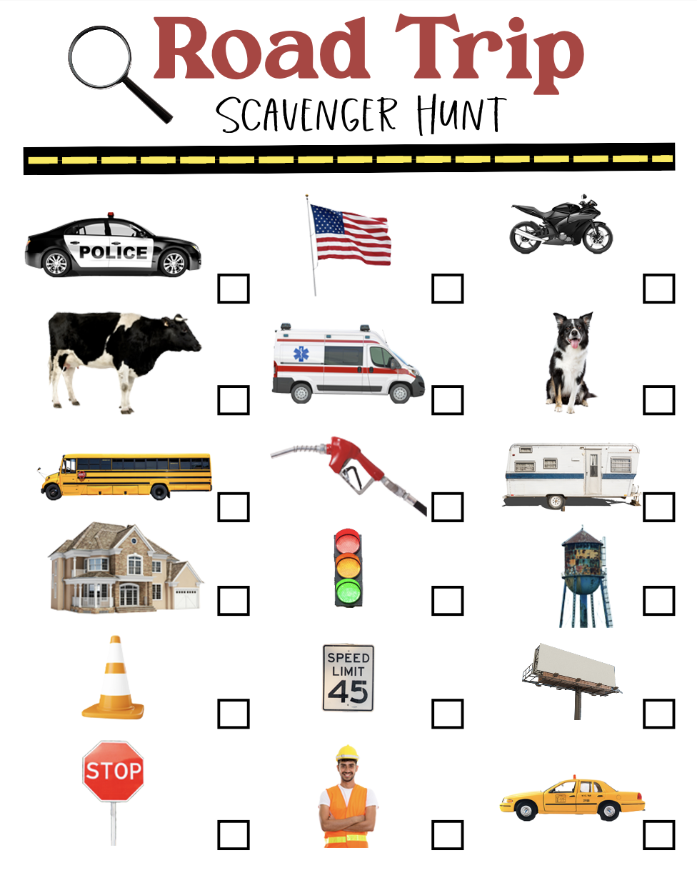 Road Trip Scavenger Hunt For Kids Free Printable