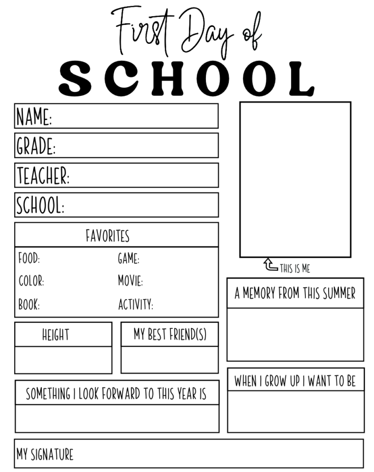 First Day of School Interview - Free Printable Questionnaire For Kids