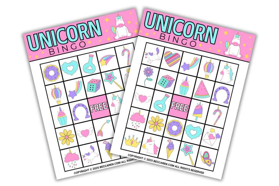 25 Free Printable Unicorn Bingo Cards