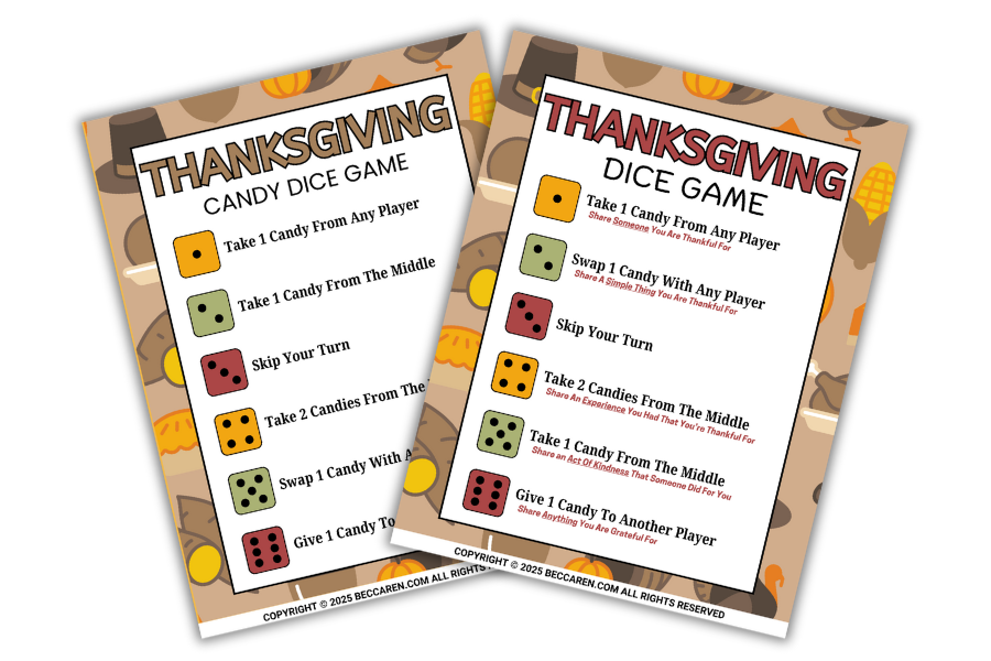 Thanksgiving Dice Game - Fun Free Printable