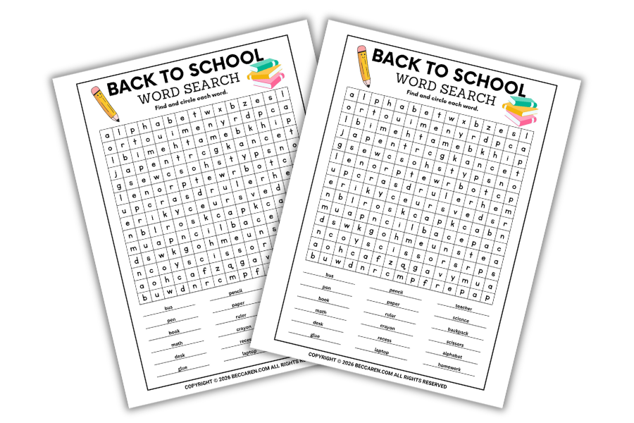 FREE Back to School Word Search For Kids